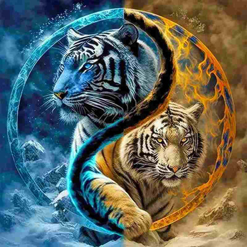 (620) Red & Blue Tiger Yin & Yang | Bewitched by Diamond