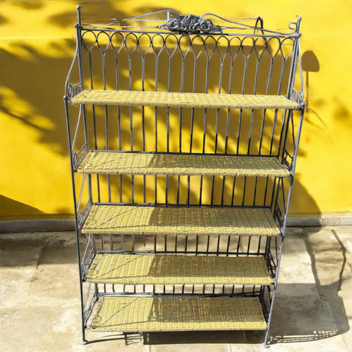 Folding Open Metal Rack with Wicker Shelving | Upcycle Design