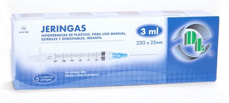 JERINGA DE 3ML, CON AGUJA 23G X 25 MM PK/100 PZAS | Dibbiotek