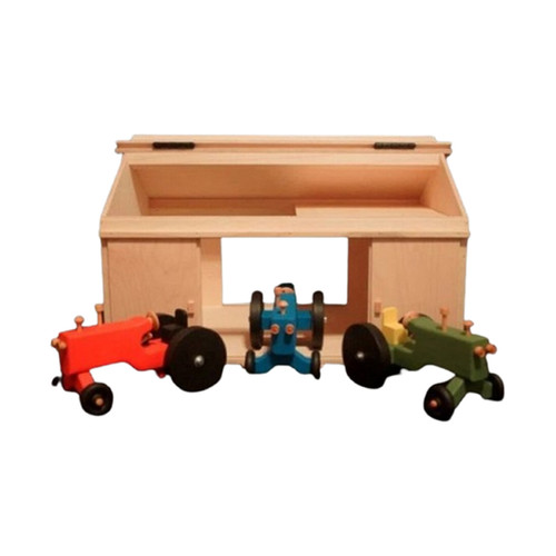 Wooden Machine Shed with Tractor Toy | My Unique Wooden Toys