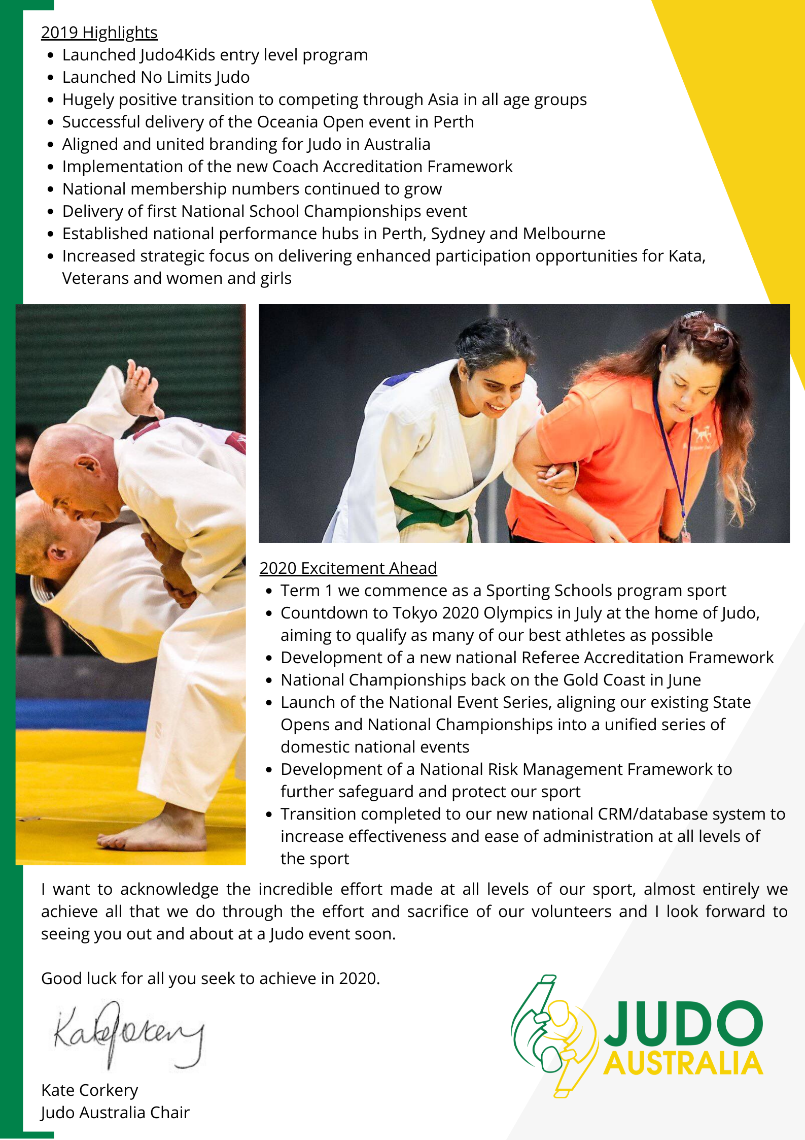 Welcome to 2020 from our Chair Kate Corkery – Judo Australia