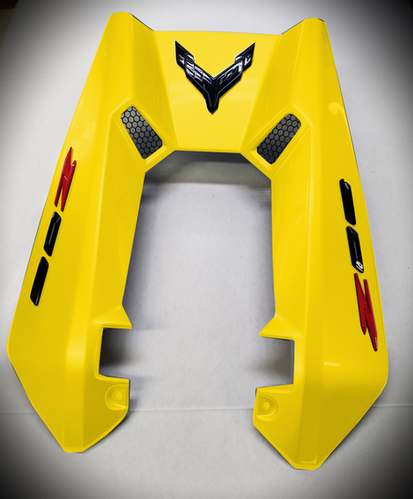 C8 ZO6 CORVETTE ENGINE COVER- COMPETITION YELLOW- RED AND BLACK TRIM | CRCP