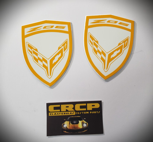 C8 CORVETTE Z06 FENDER BADGES -ARCTIC WHITE-COMPETITION YELLOW | CRCP