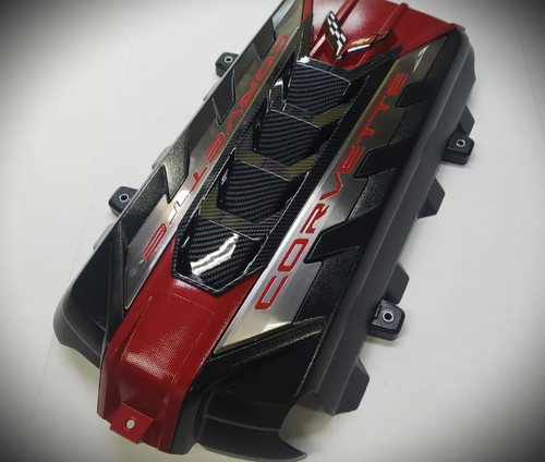 C8 CORVETTE ENGINE COVER- BLACK-HCF- EDGE RED | CRCP
