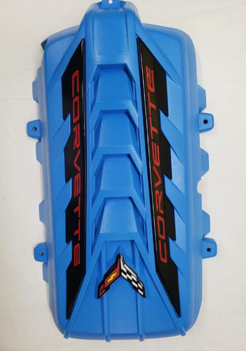 C8 CORVETTE ENGINE COVER- RAPID BLUE-BLACK RAILS-RED CORVETTE | CRCP