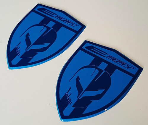 C8 CORVETTE ERAY FENDER BADGES- RAPID BLUE- DARK BLUE JAKE | CRCP