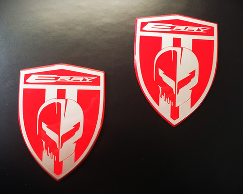 C8 CORVETTE ERAY FENDER BADGES- SILVER ON TORCH RED | CRCP