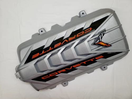 C8 CORVETTE ENGINE COVER- BLADE SILVER- CARBON FLASH RAILS- ORANGE ...
