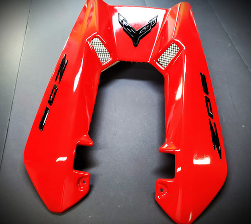 C8 ZO6 CORVETTE ENGINE COVER- TORCH RED- BLACK TRIM | CRCP