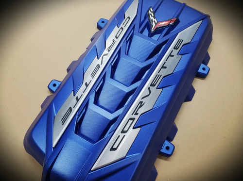 C8 CORVETTE ENGINE COVER- ELKHART BLUE- SILVER RAILS | CRCP