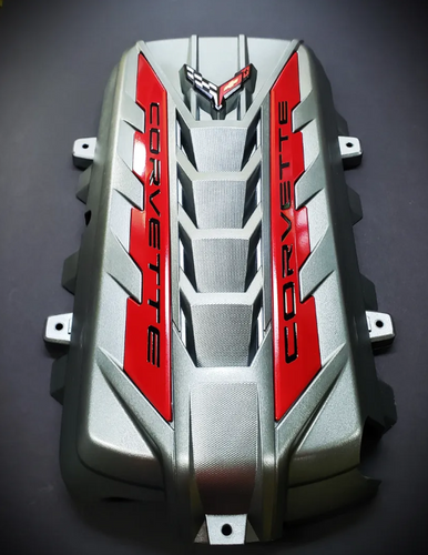 C8 CORVETTE ENGINE COVER- HYPERSONIC GRAY- ADRENALINE RED | CRCP