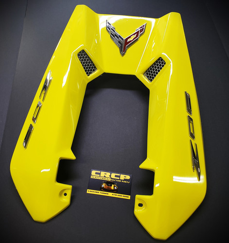 C8 ZO6 CORVETTE ENGINE COVER- ACCELERATE YELLOW- CHROME AND SILVER | CRCP