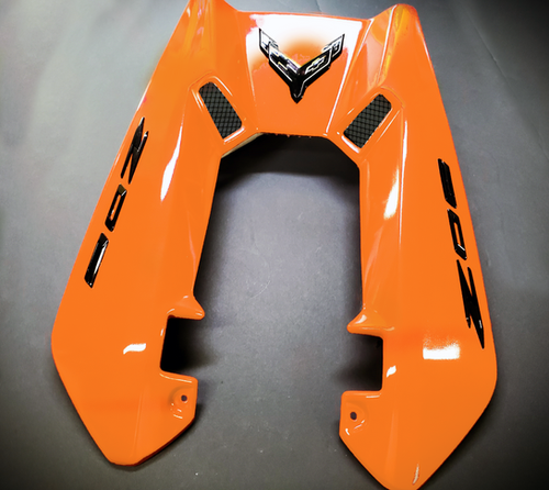 C8 ZO6 CORVETTE SEBRING ORANGE ENGINE COVER- BLACK TRIM | CRCP