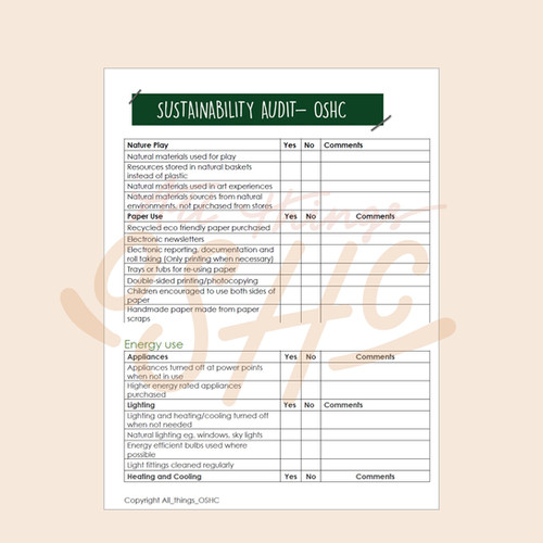 OSHC Sustainability Audit | All Things Oshc