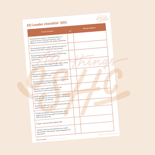 Educational Leader checklist- QA1 | All Things Oshc