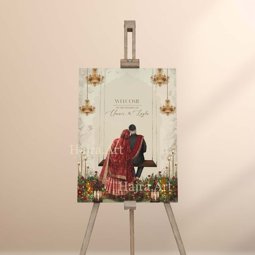 Couples Wedding Swingset Welcome Board | hajra-art