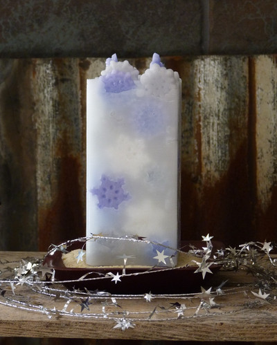 Blue and White Snowflake 6 inch Pillar Candle | Candle Shop