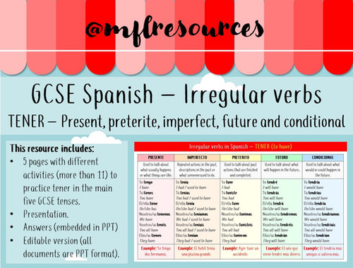 GCSE Spanish - Irregular verb - TENER | MFL Resources