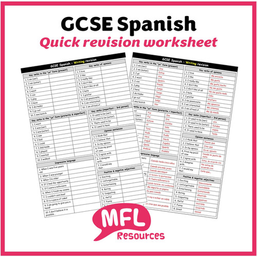 GCSE Spanish - Quick revision worksheet | MFL Resources