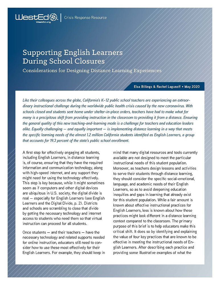 Supporting English Learners During School Closures Considerations for ...