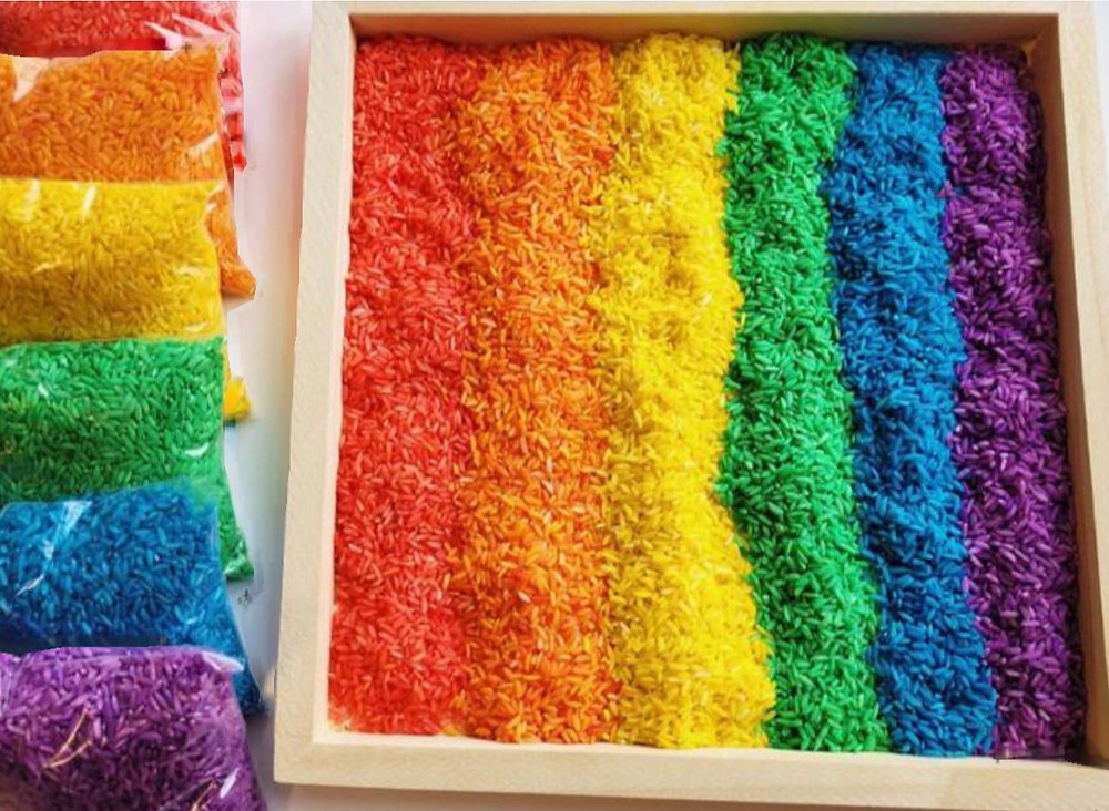 DIY Rainbow Rice Sensory Bins
