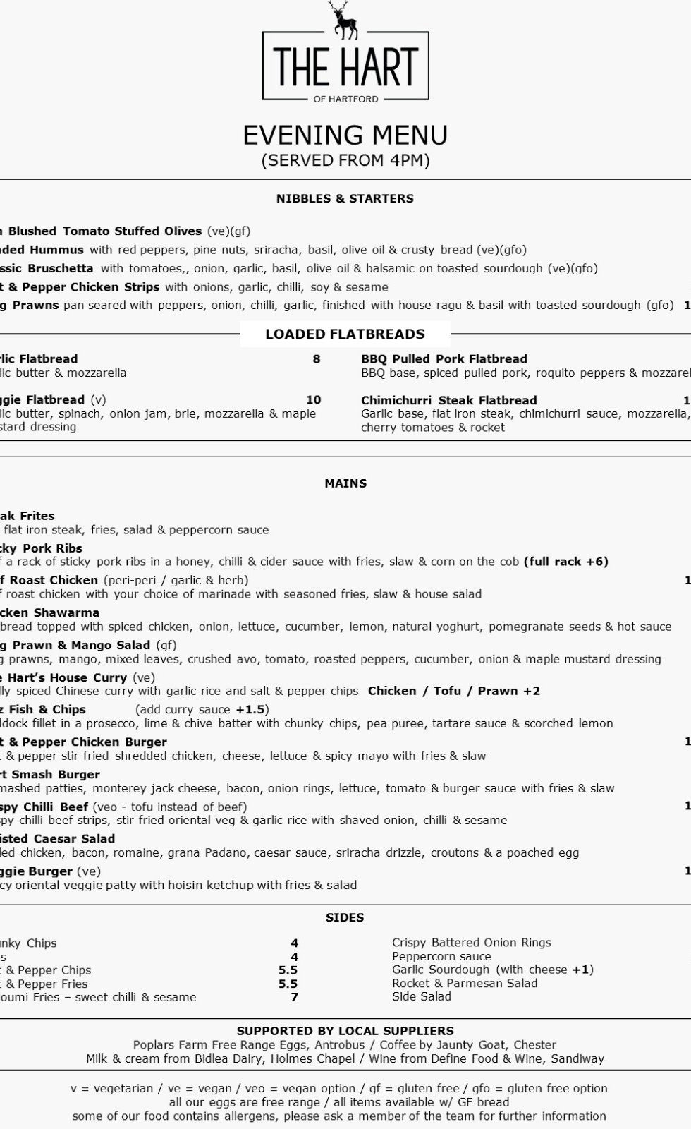 Evening Menu | The Hart Of Hartford