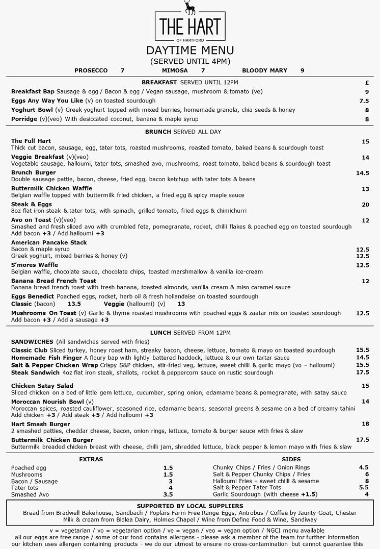 Daytime Menu | The Hart Of Hartford