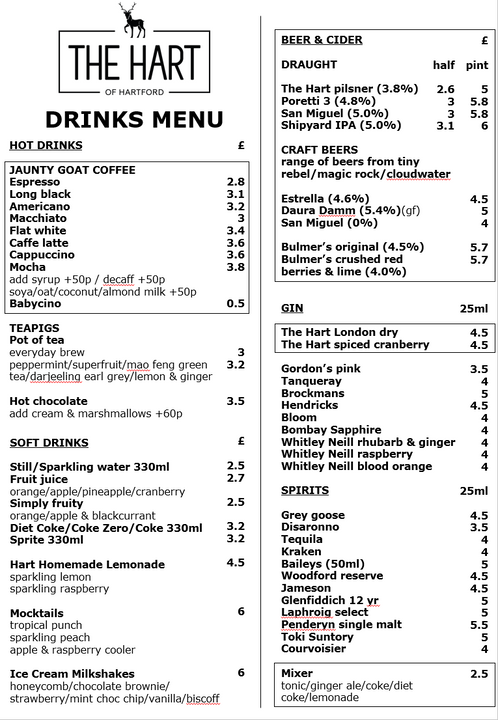 Drinks Menu | The Hart Of Hartford
