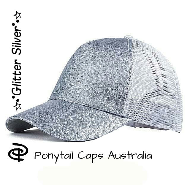 Silver Glitter Ponytail Cap | Ponytail Caps Aust