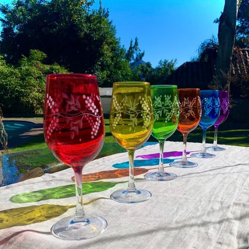 6 Copas talladas de 6 colores diferentes | Cristales Tallados