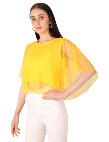 Buy Ladies Crop Yellow Trendy Fancy Cape Top at 299 - UNFAKENOW