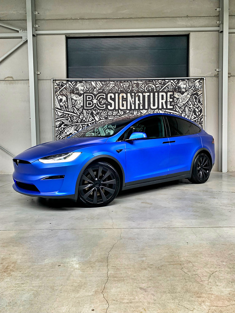 Blue Falcon - Model X - Matte Anodized Blue PWF Carwrap