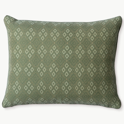 Rectangular cushion in green Turquoise Mountain fabric | Susan Deliss