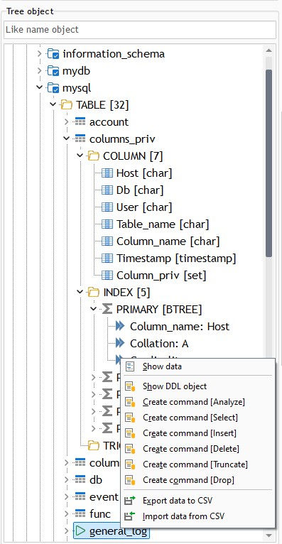 MySQL/MariaDB - table node | CerebroSQL