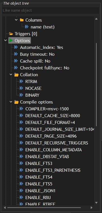 SQLite: tree objects [Options] | CerebroSQL