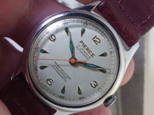 4164 RARE PATENT PIERCE AUTOMATIC WRIST WATCH, 1950'IES | barcelonantiques