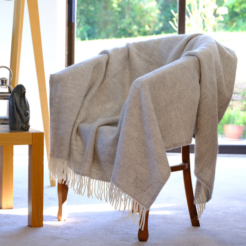 Silver Grey Fishbone Pure New Wool Sand Blanket | Sand Cornwall