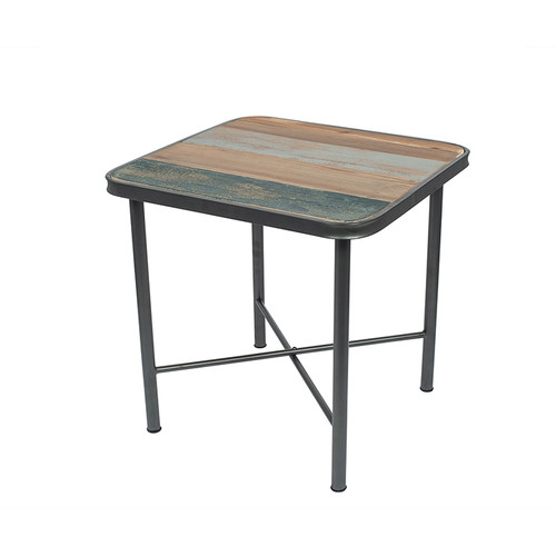 Black Metal & Multi Coloured Wood Square Table K/D | Sand Cornwall LTD