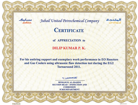 Appreciation certificates from JUPC