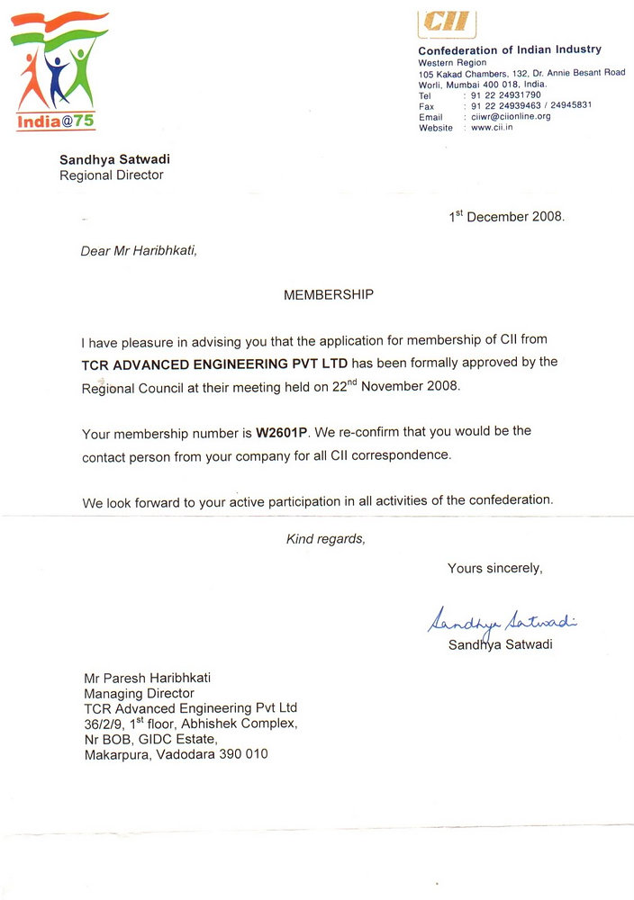 CII Membership of TCR Advanced