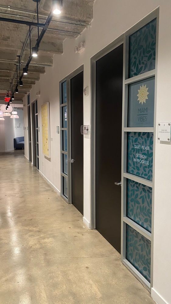 Full-Color Frosted Glass Office Front - Miami Vibes Counseling Center