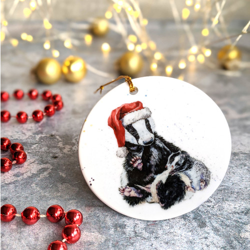Santa Badger Christmas Decoration | Jina Gelder Illustration