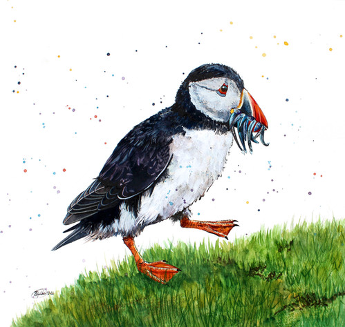 'Percival' Original Puffin Painting | Jina Gelder Illustration