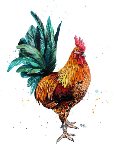 'Strut' Original Rooster Painting | Jina Gelder Illustration