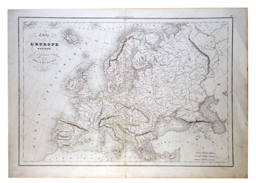 Antique engraving Felix Delamarche French map of Europe 1838 ...