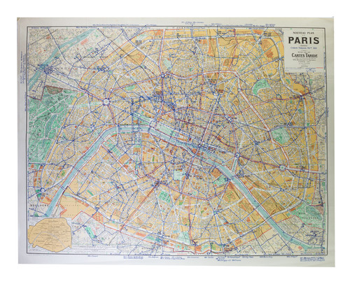 Paris bus stop map with numbered lines 1953 Tarride | stylefrenchantiques