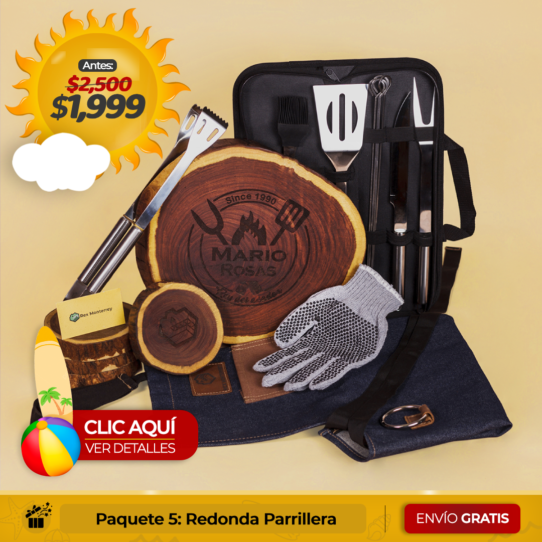 Paquete 5: Redonda de 35 cm. Kit Regalo Parrillero. | Rex Monterrey
