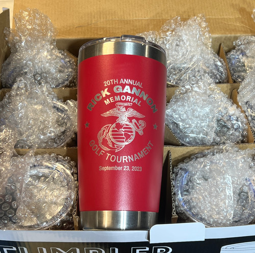 Personalized 20 ounce metal tumblers in a variety of colours