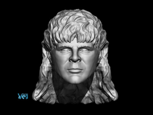 Brian Pillman neutral expression 3D printed action figure head | Veg3d