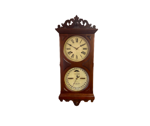Ithaca walnut Hanging Carved top Farmer Calendar clock | Ponzi's Antiques